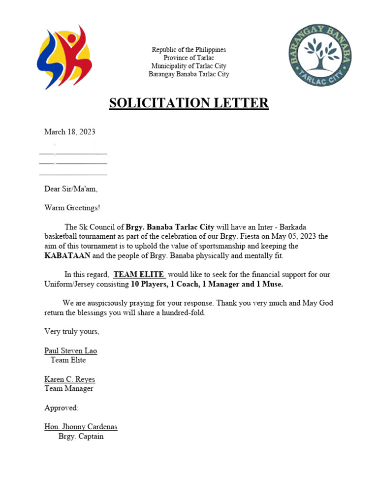 Basketball Uniform Solicitation Letter | PDF