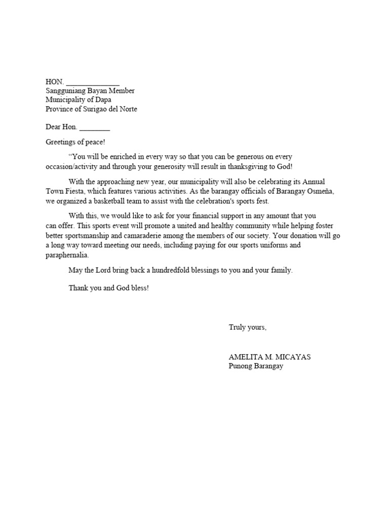 Sports Activity Solicitation Letter | PDF