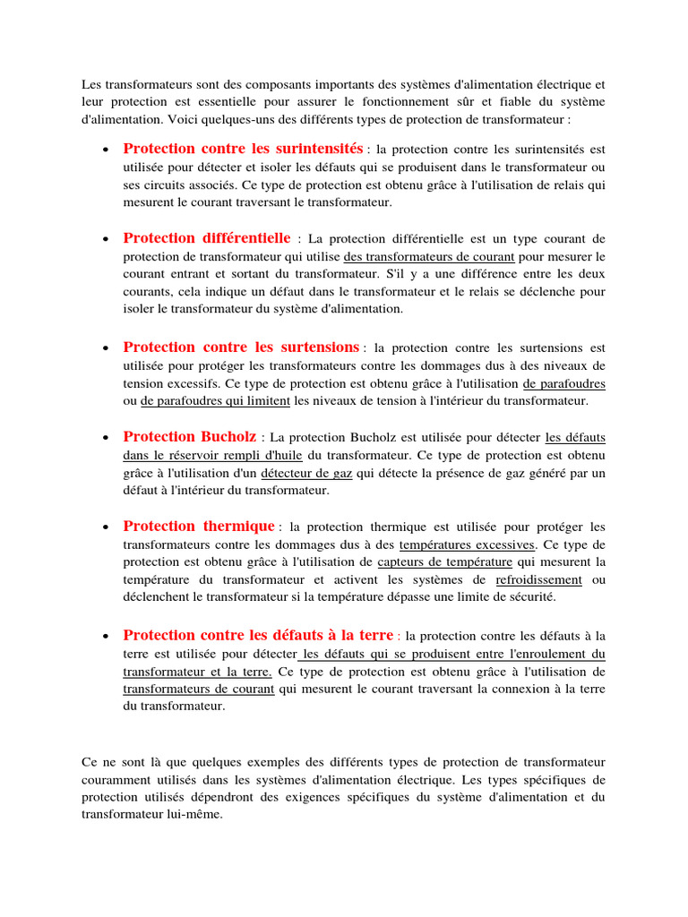 Types de protection des transformateurs | PDF | Sciences et ...