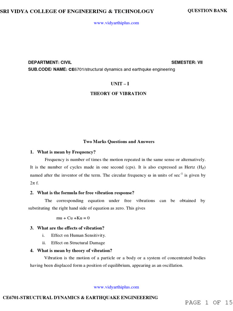 SD Unit 1QB | PDF | Oscillation | Damping