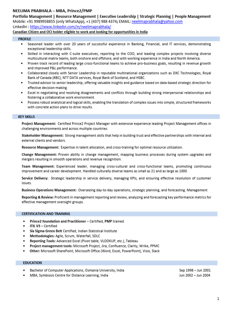 Neelima Prabhala - India | PDF | Project Management | Leadership