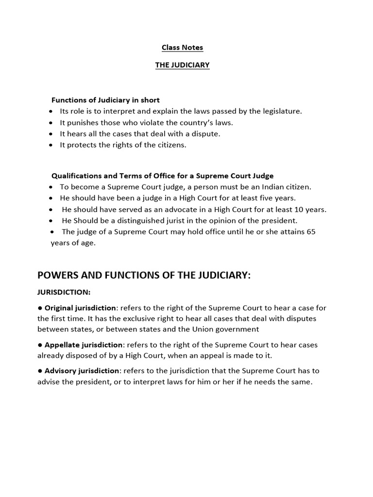 Class Notes of THE JUDICIARY | PDF