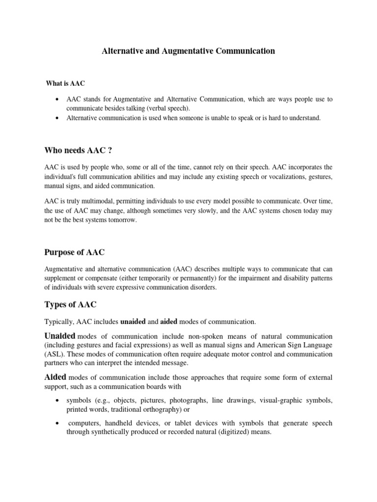 AAC Alternative and Augmentative Communication | PDF | Communication ...
