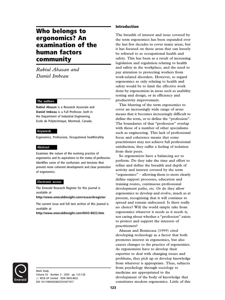 Ergonomics Journal 2 | PDF