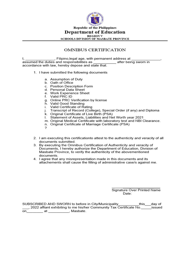 OMnibus Certification | PDF