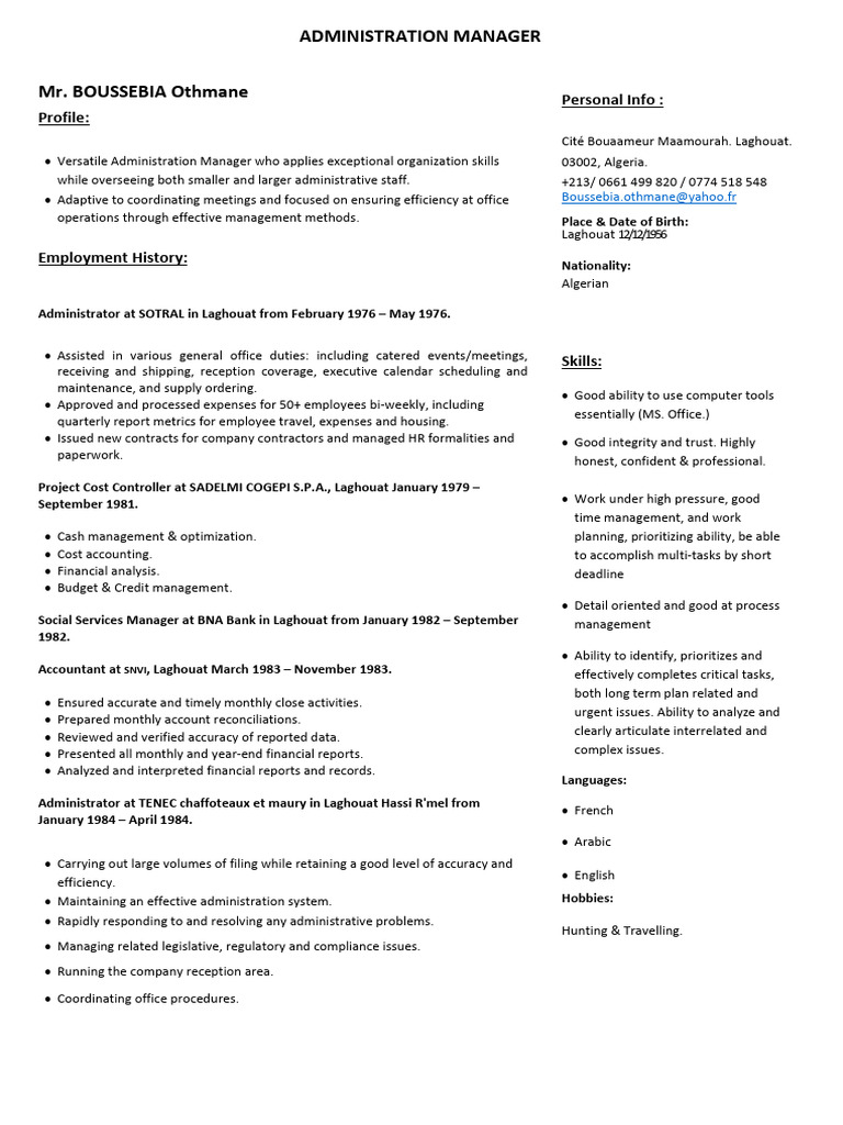MR - BOUSSEBIA Othmane CV - (3) - 2 | Download Free PDF | Employment | Clinical Trial
