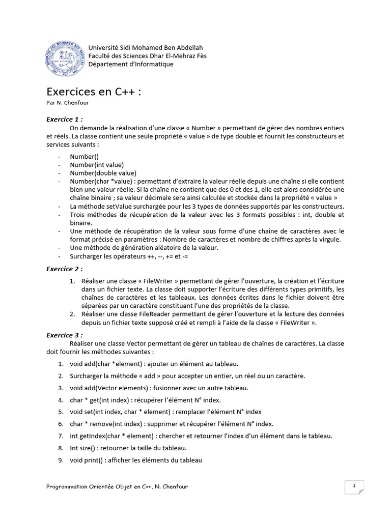 POO en C++, Série-1 - 2020 | PDF | C ++ | Constructeur (programmation)