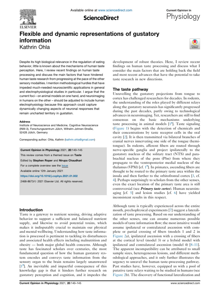 Flexible and Dynamic Representations of Gustatory Information | PDF ...