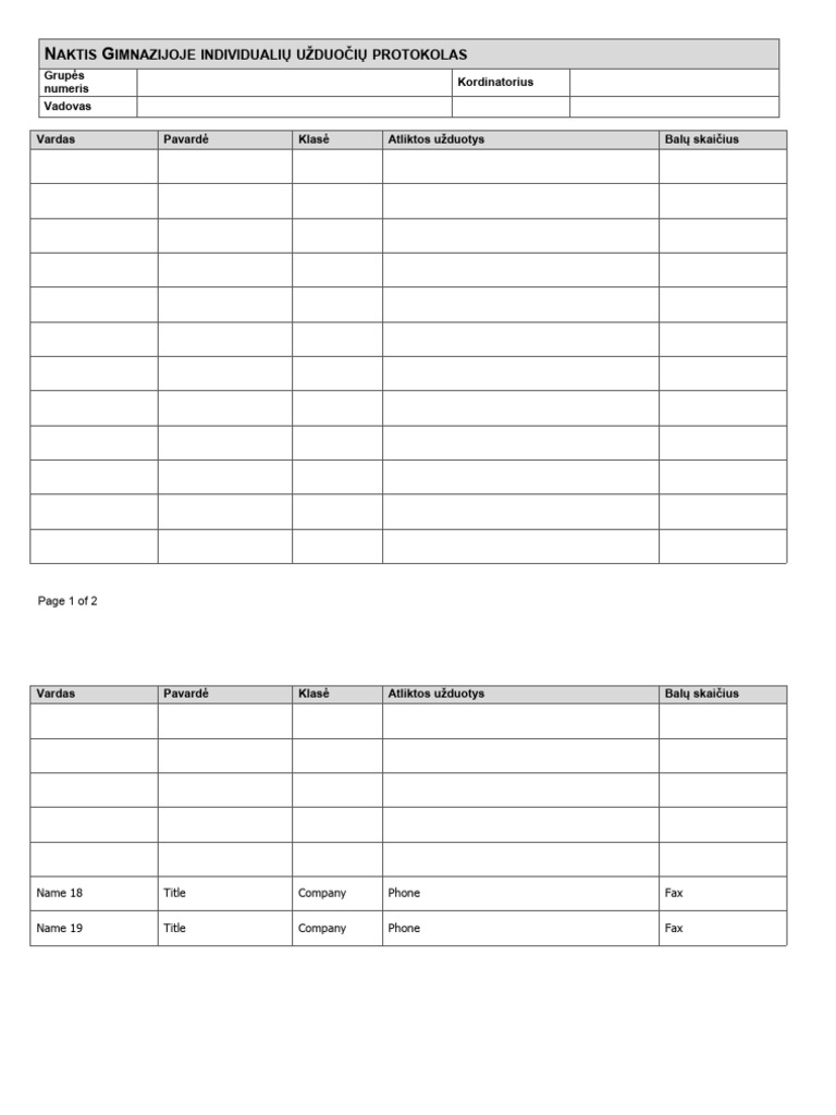 Naktis Gimnazijoje Individualių Užduočių Protokolas | PDF