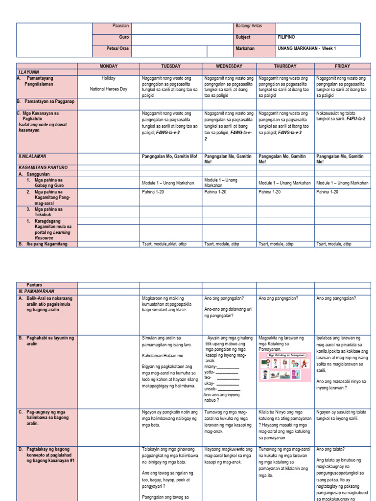 DLL Week 1 Filipino | PDF