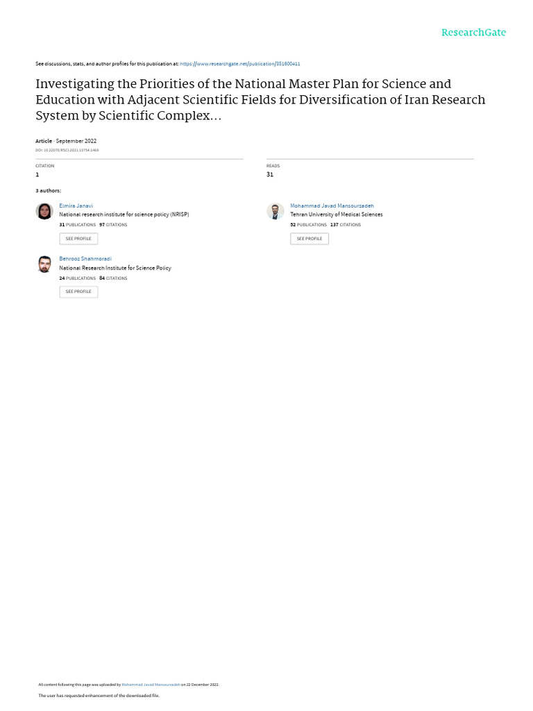 2022 Investigating The Priorities of The National Master Plan For ...