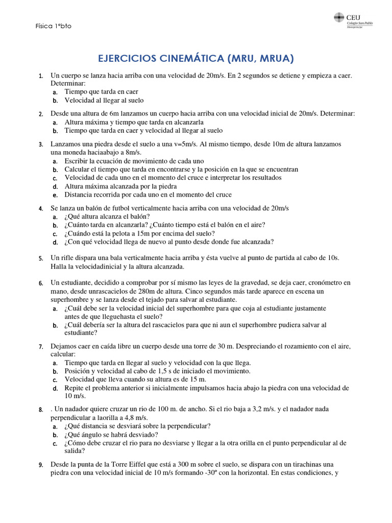 Ejercicios MRU y MRUA | PDF | Velocidad | Mecanica clasica