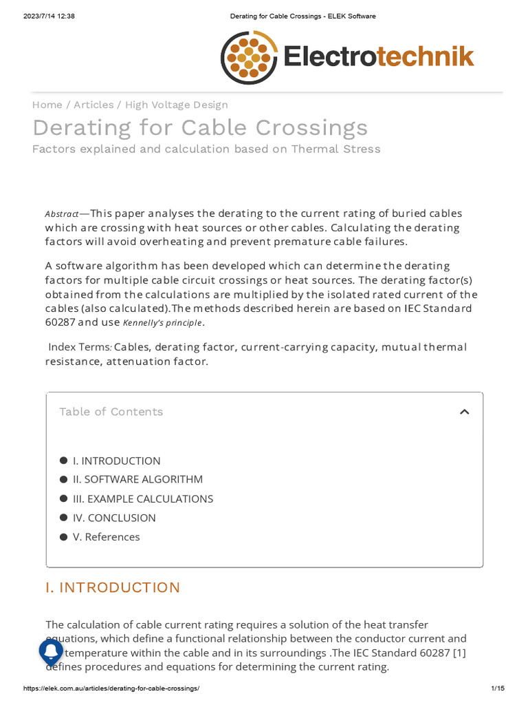 Derating For Cable Crossings - ELEK Software | PDF