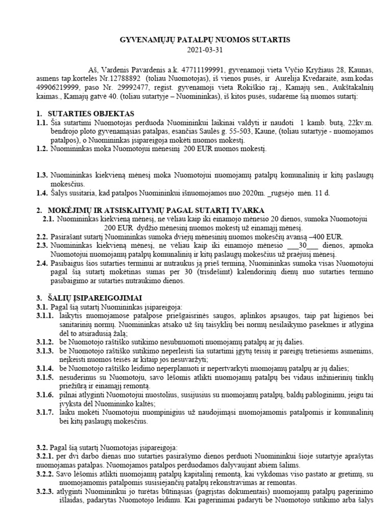 Nuomos Sutartis | PDF