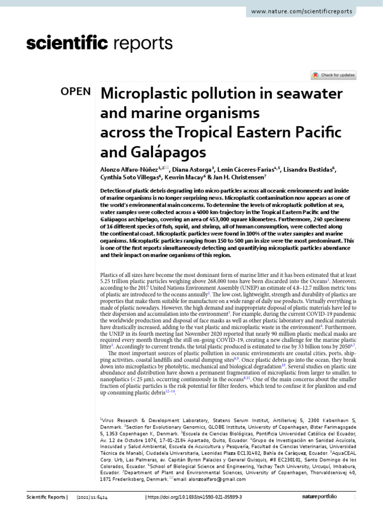 Microplastic pollution in seawater and marine organisms across the Tropical Eastern Pacific and ...