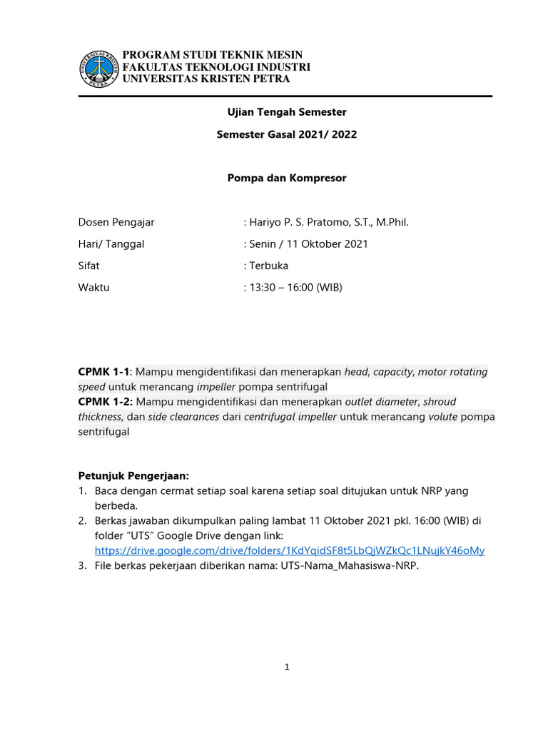 Pompa Dan Kompresor-UTS-11 Oktober 2021 | PDF