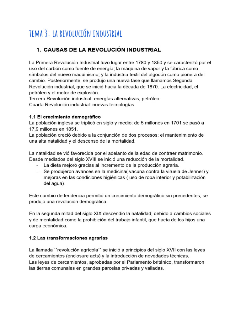 Tema 3 - La Revolución Industrial | PDF | Revolución industrial | Agricultura