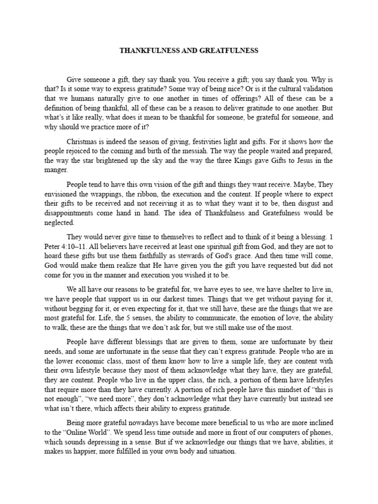 Thankfulness and Greatfulness | PDF | Gratitude | Jesus