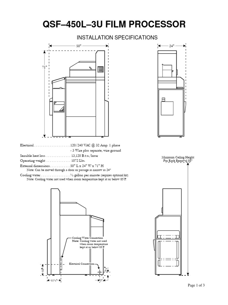 Qsf-450L-3U Film Processor: Installation Specifications | PDF