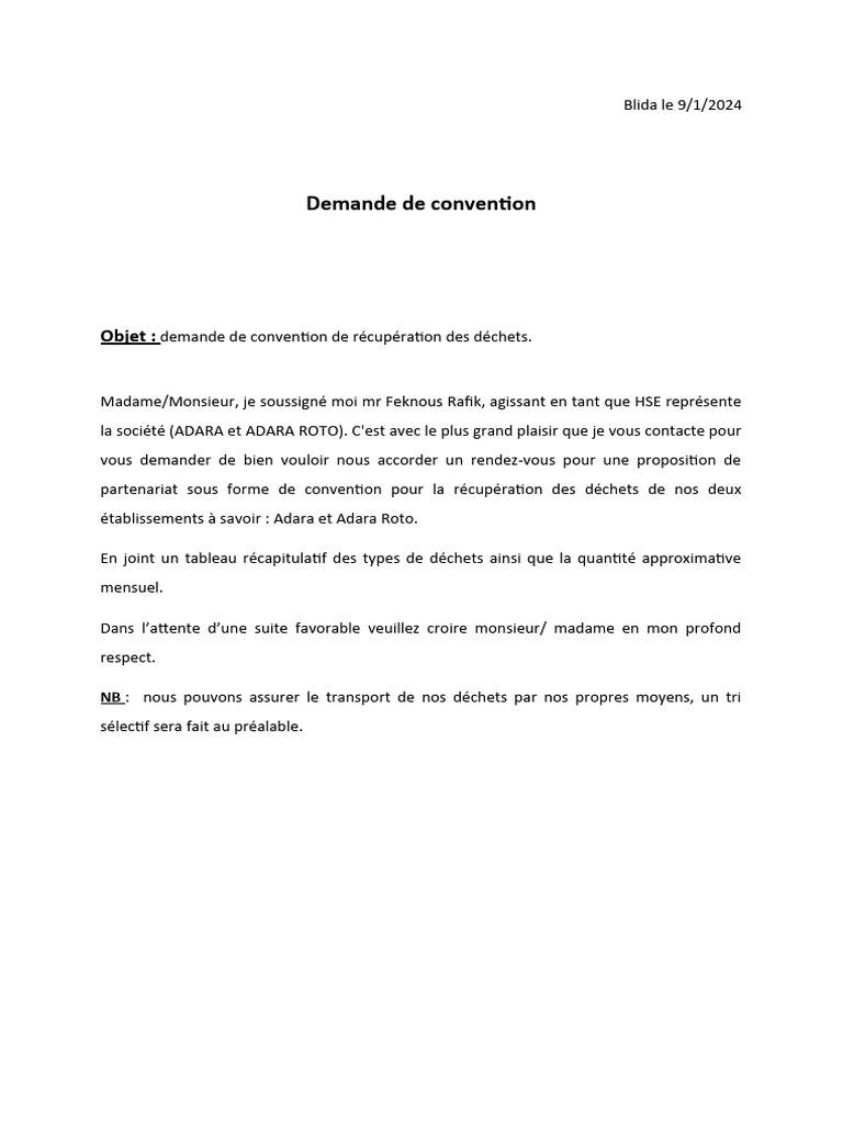 Demande de Convention | PDF