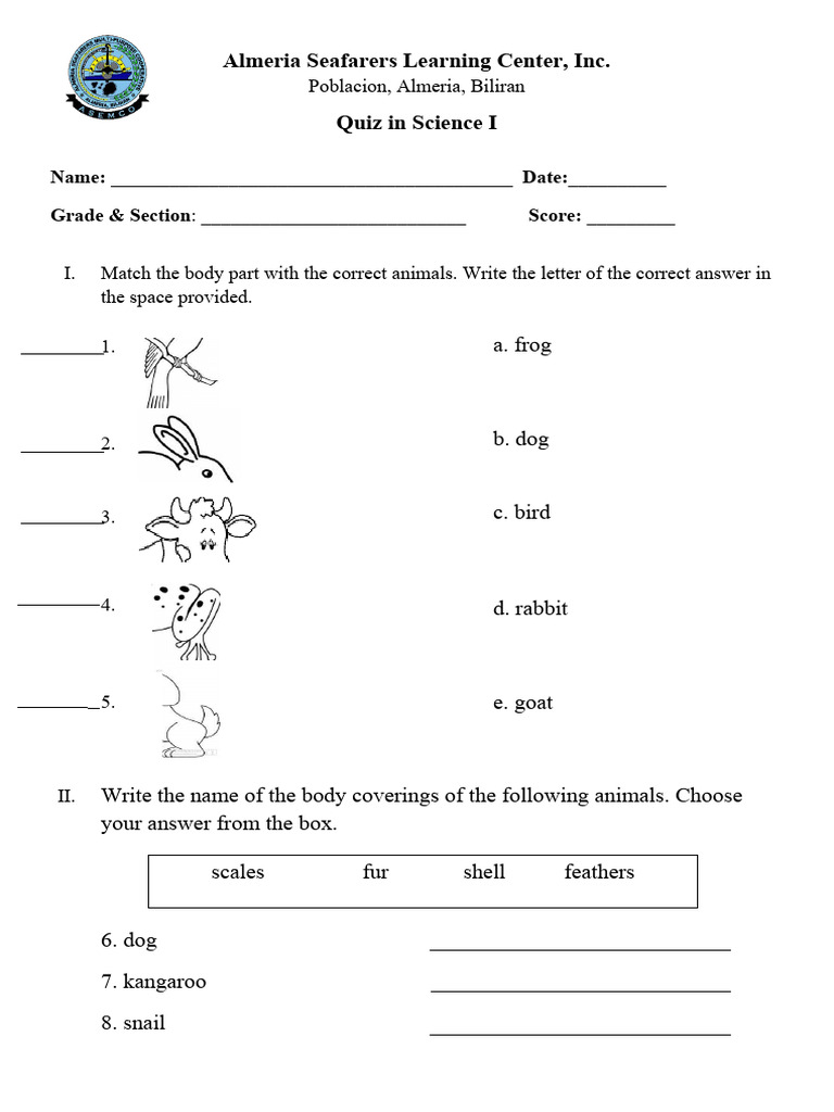 Science Quiz on Animal Characteristics | PDF