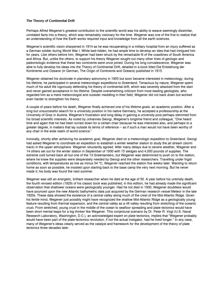 The Theory of Continental Drift | PDF | Plate Tectonics | Continent