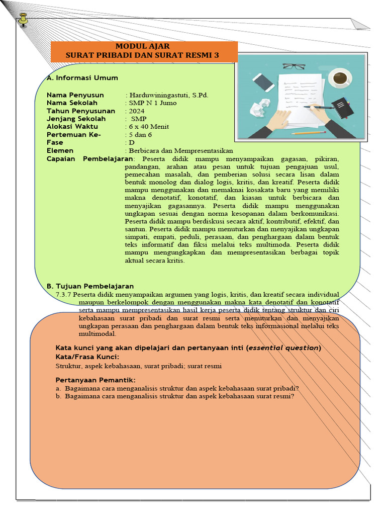 Modul Ajar Bahasa Indonesia 7 3 7 Struktur Aspek Kebahasaan Surat
