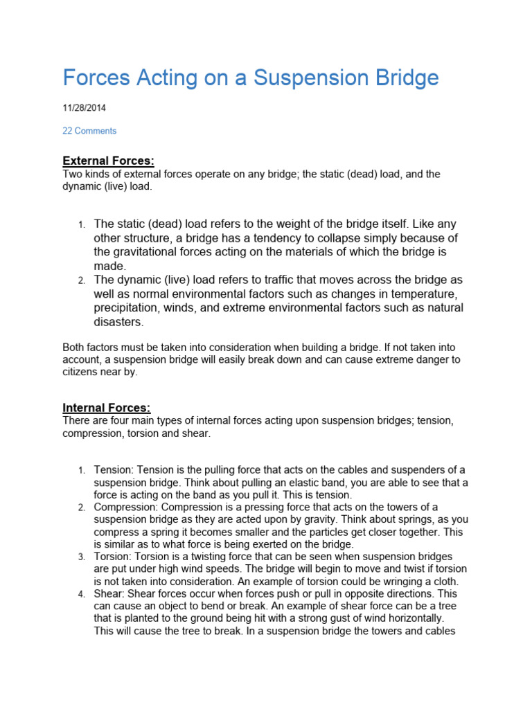 Forces Acting On A Suspension Bridge | PDF