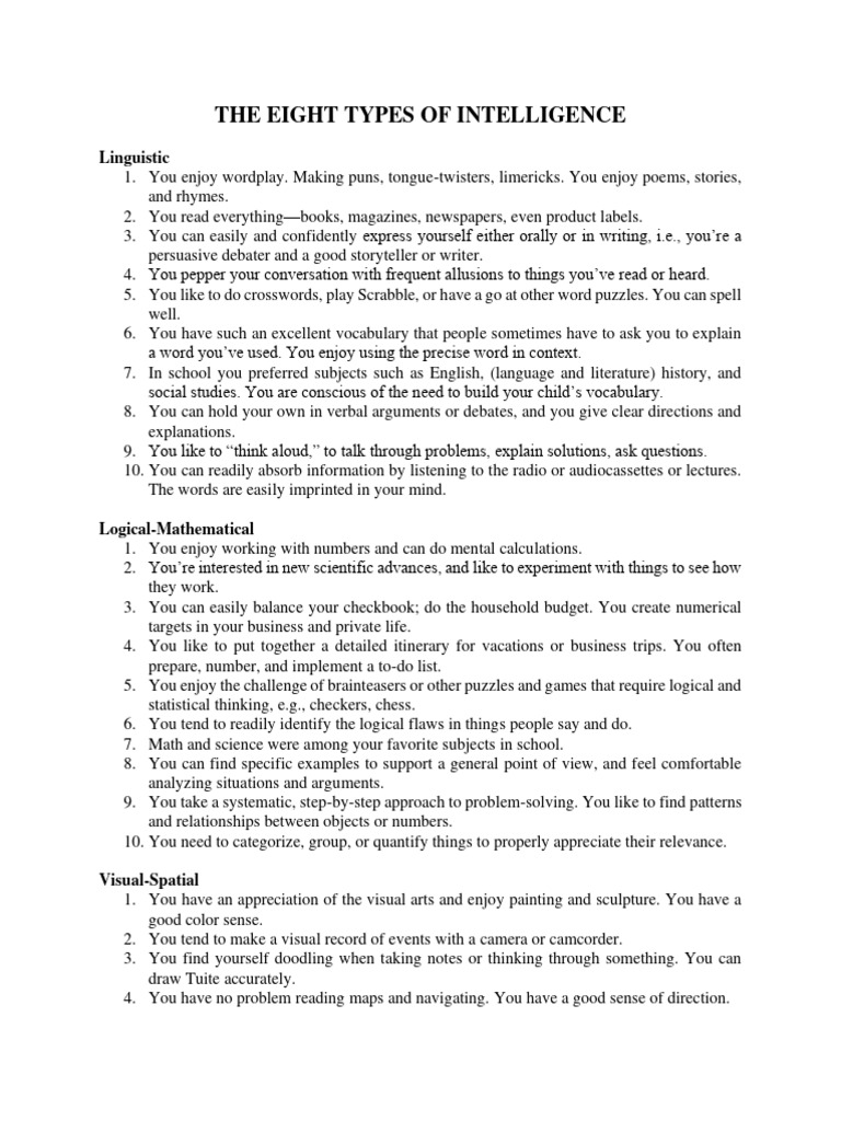 8 Types of Intelligence | PDF | Mind | Thought
