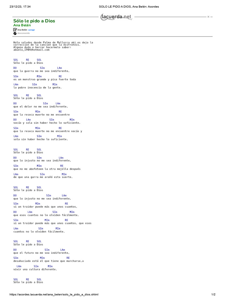 SOLO LE PIDO A DIOS, Ana Belén - Acordes | PDF