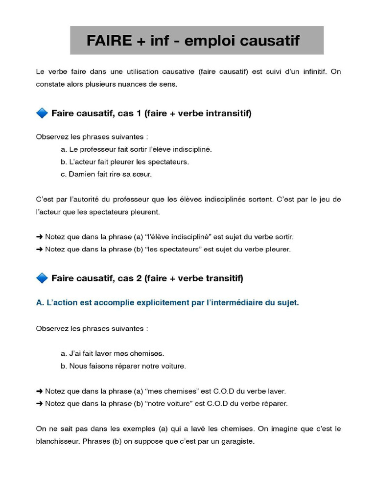 Faire Emploi Causatif Infinitif Page 0001 | PDF