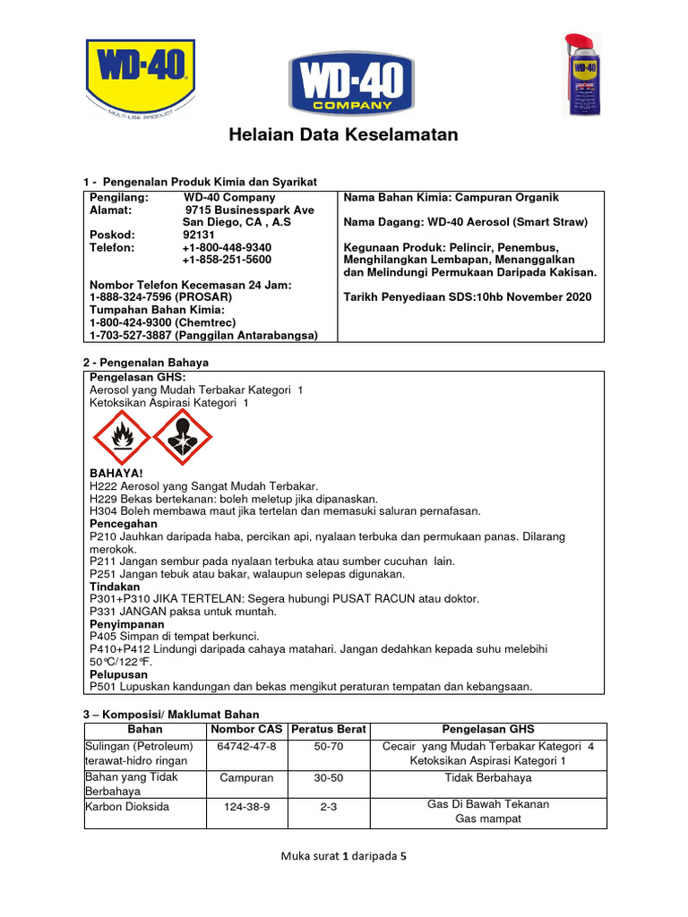 SDS - WD 40 Multi Use Product Smart Straw Malaysia | PDF