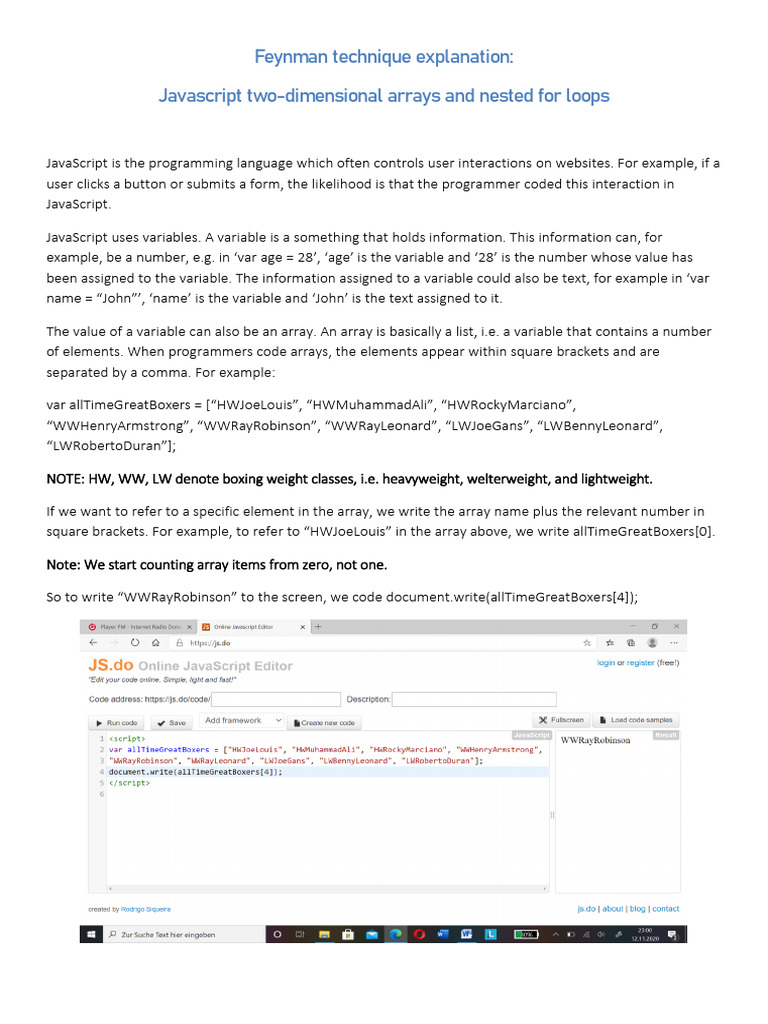 JavaScript 2D Arrays for Beginners | PDF | Java Script | Software Development