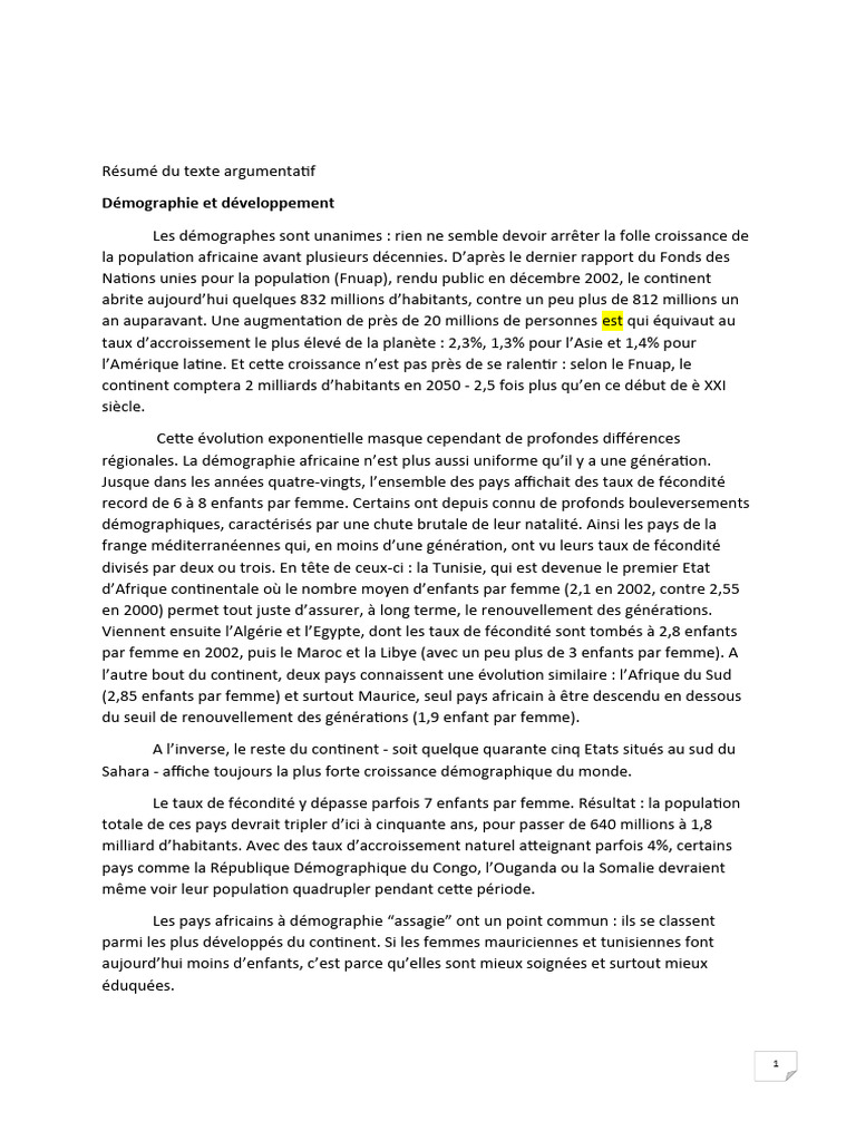 Résumé Du Texte Argumentatif | PDF