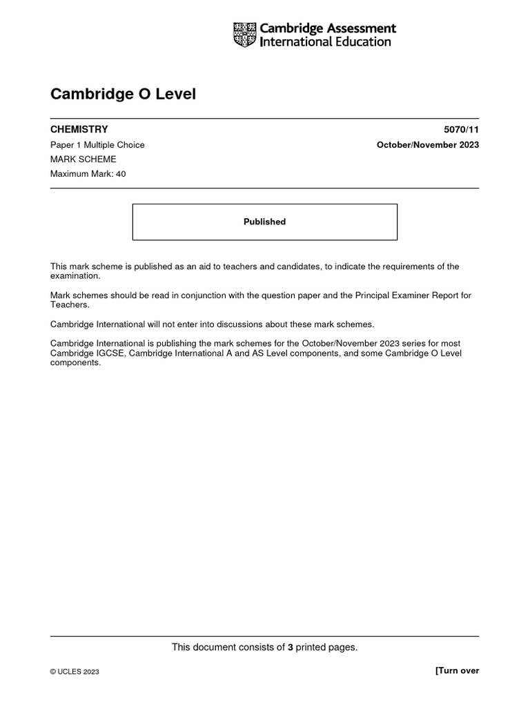 Cambridge O Level: Chemistry 5070/11 | PDF