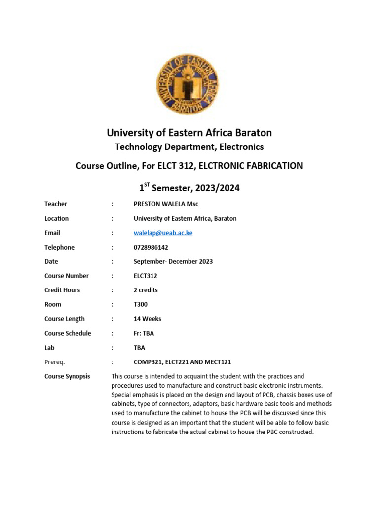 CO 2023-2024 Electronic Fabrication ELCT 312 | PDF | Printed Circuit ...
