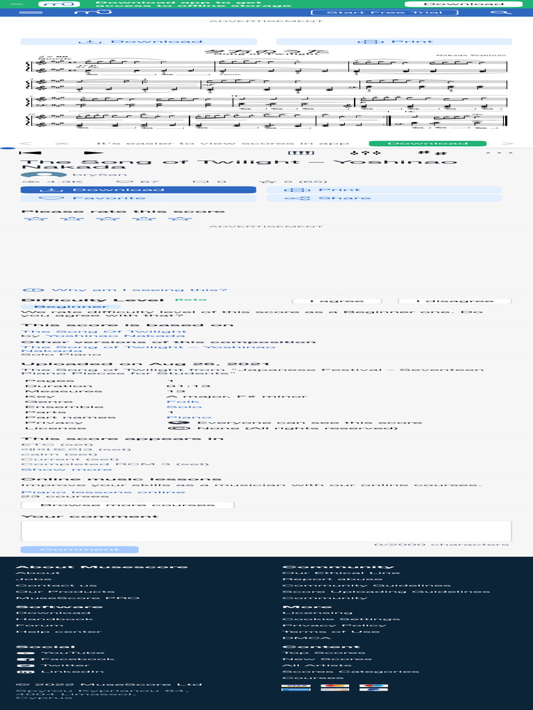 The Song of Twilight – Yoshinao Nakada Sheet Music for Piano (Solo) Musescore.com | PDF | Web 2. ...