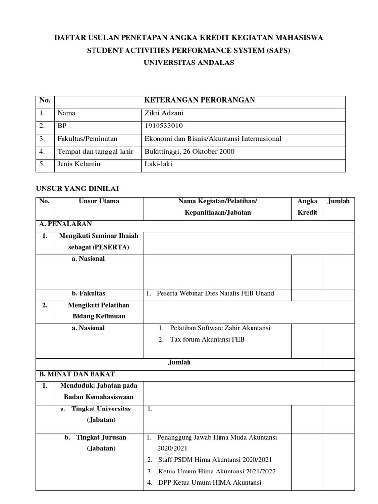 Contoh Format Saps Universitas Andalas | PDF