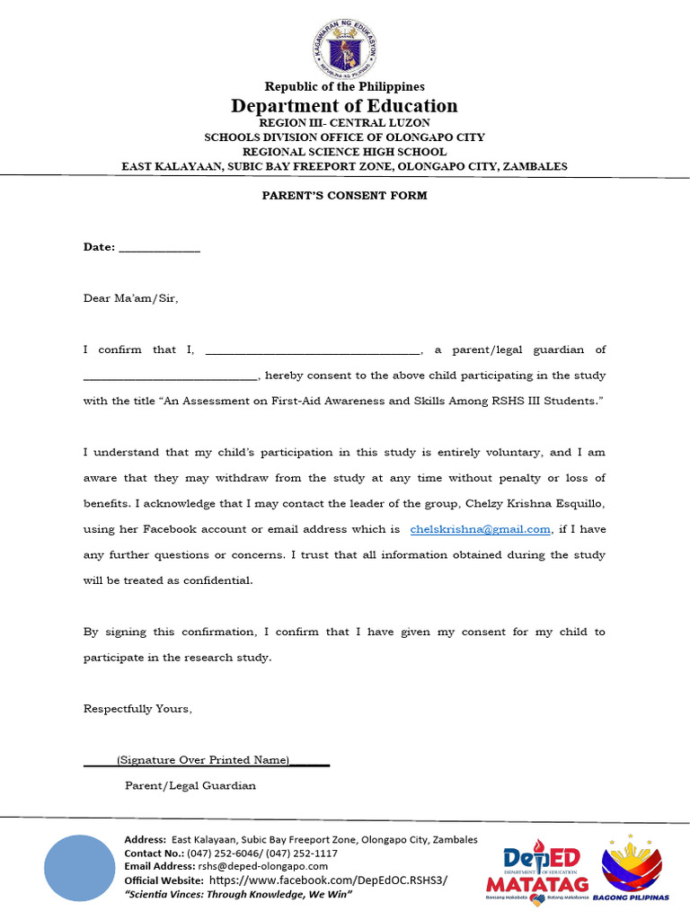 Parent's Consent Form | PDF | Wellness