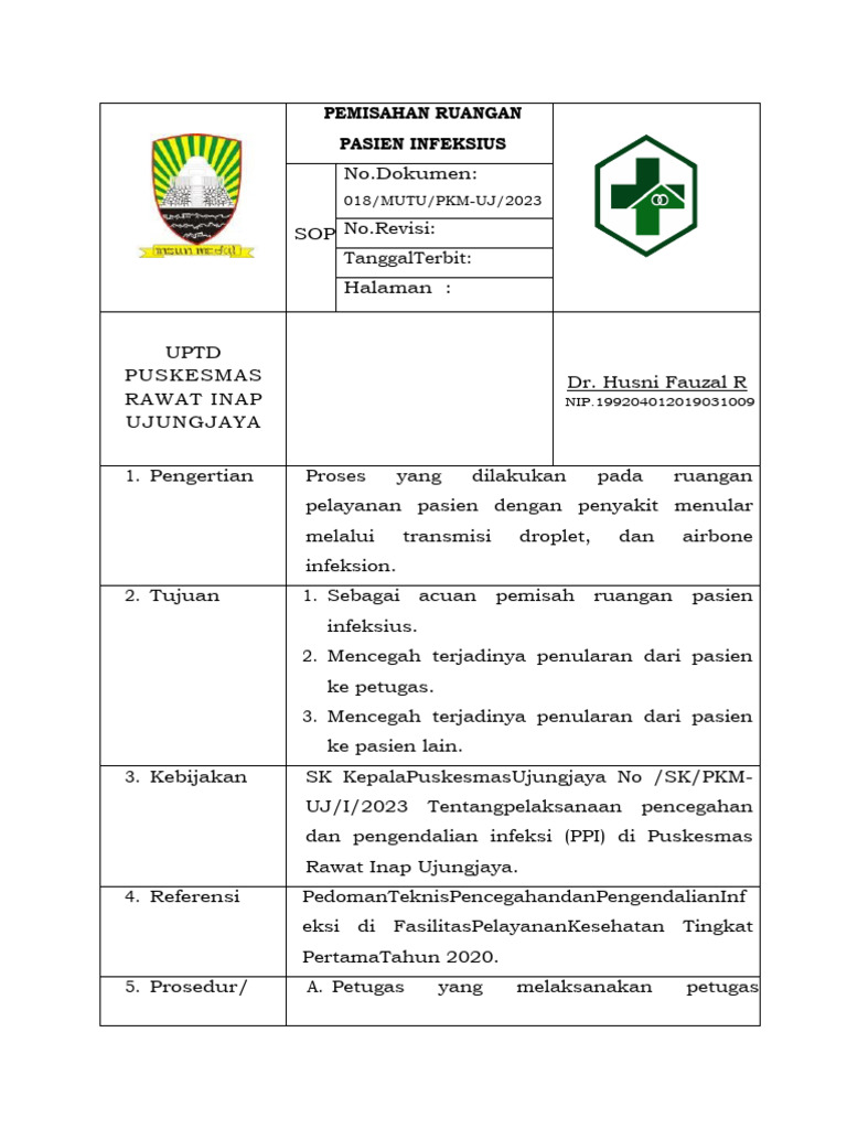 5.5.5.a Sop Pemisahan Ruangan Pasien Infeksius | PDF