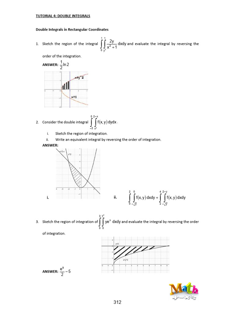 Tutorial (Double Integral) | PDF | Cartesian Coordinate System | Center ...