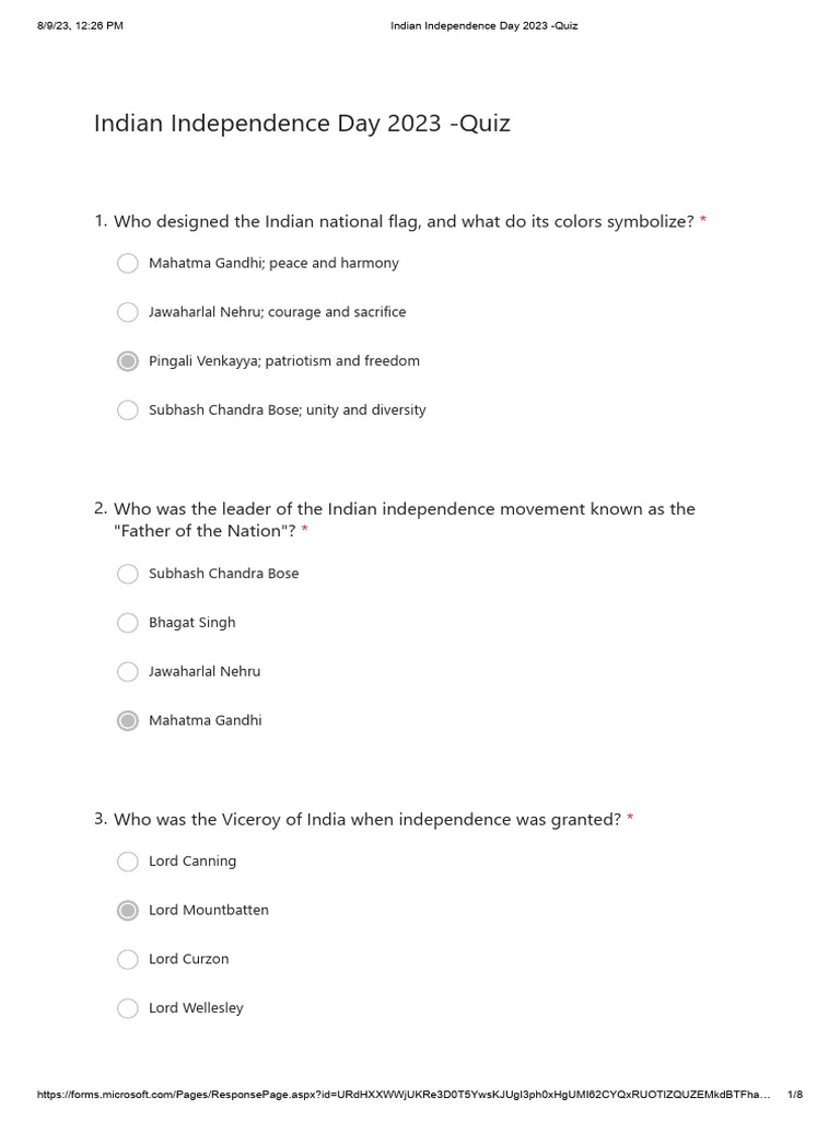 Independence Day Quiz 2023 | PDF | Indian Independence Movement ...