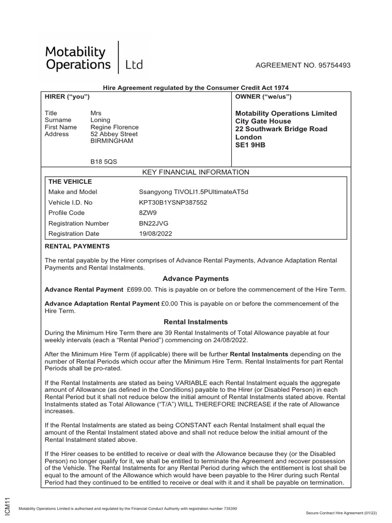Contract Hire Agreement | PDF | Renting | Personal Identification Number