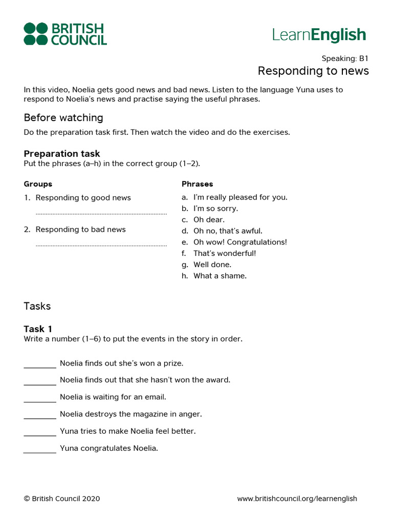6.LearnEnglish Speaking B1 Responding To News | PDF