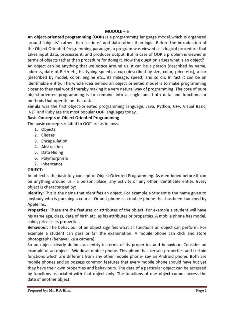 Module 5 Oop Pdf Object Oriented Programming Class Computer
