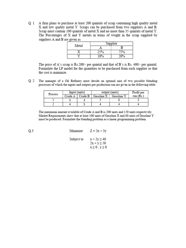 Or 1a LPP Formulation Problems | PDF | Technology & Engineering