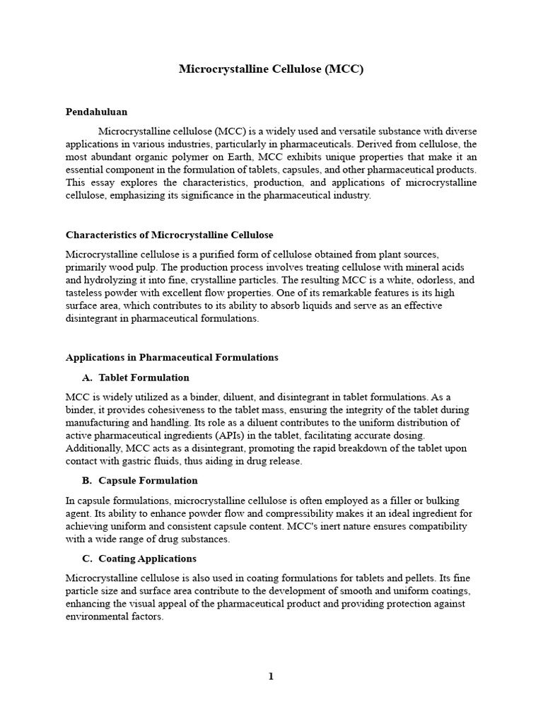 Microcrystalline Cellulosen (MCC) | PDF | Tablet (Pharmacy ...