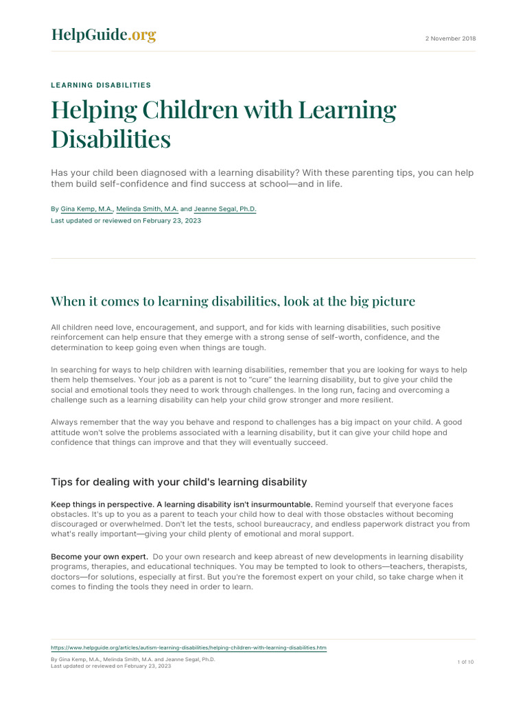 Helping Children With Learning Disabilities | PDF | Sleep | Learning ...