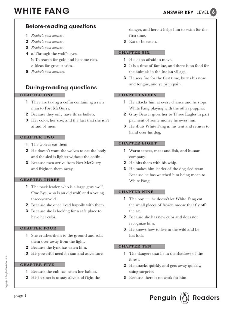PR L6 White Fang AnswerKey FINAL | PDF
