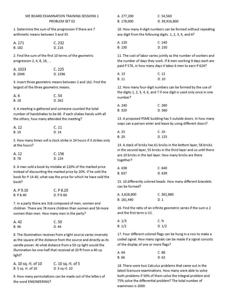 ME Boards 1 Problem Set 02 | PDF